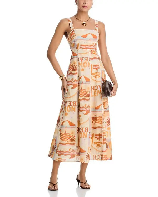 Moon River Square Neck Printed Midi Dress