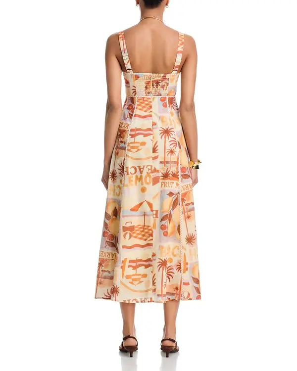 Moon River Square Neck Printed Midi Dress