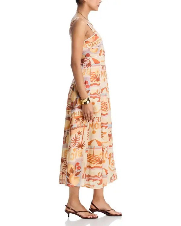 Moon River Square Neck Printed Midi Dress