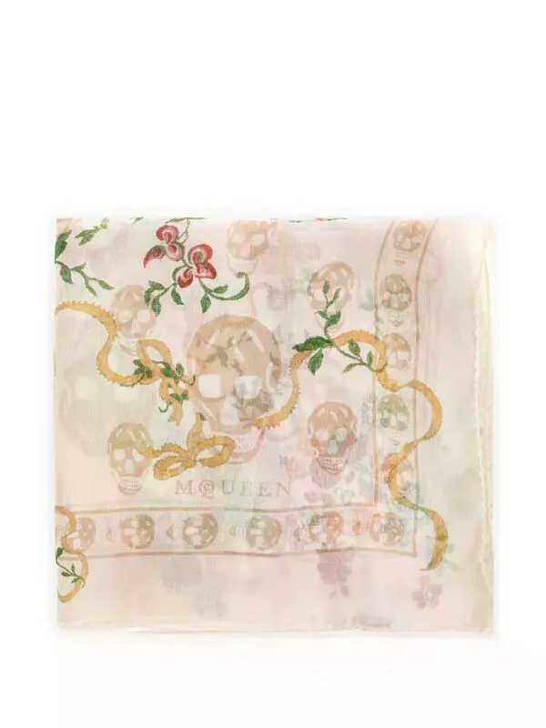 Alexander McQueen Floral-print Skull Scarf - Neutrals