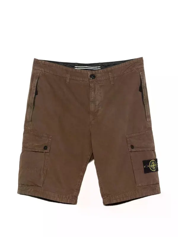 Stone Island Cargo Shorts With Compass Motif - Brown