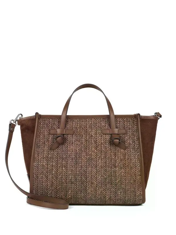 GIANNI CHIARINI Miss Marcella Woven Suede-panel Tote Bag - Brown