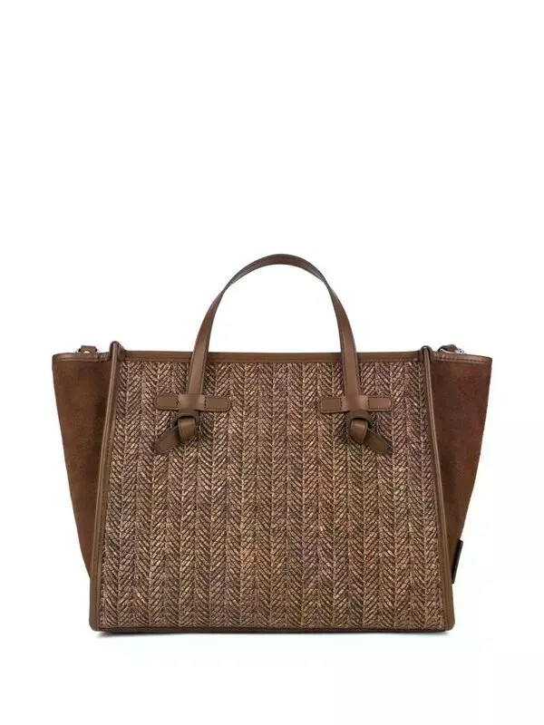 GIANNI CHIARINI Miss Marcella Woven Suede-panel Tote Bag - Brown