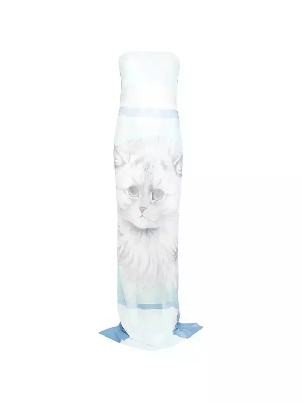 BARBARA BOLOGNA Cat-print Strapless Maxi Dress - Blue