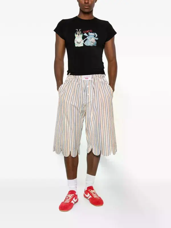 CHARLES JEFFREY Striped Scalloped Shorts