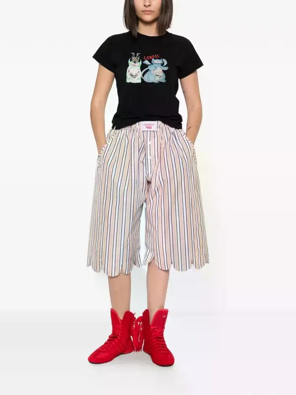 CHARLES JEFFREY Striped Scalloped Shorts