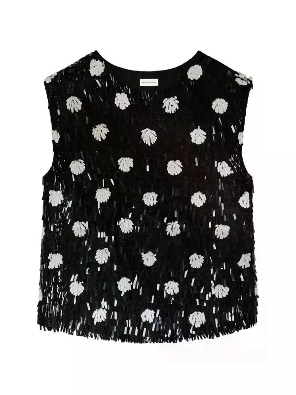 Dries Van Noten Embroidered Polka-dot Silk Top - Black