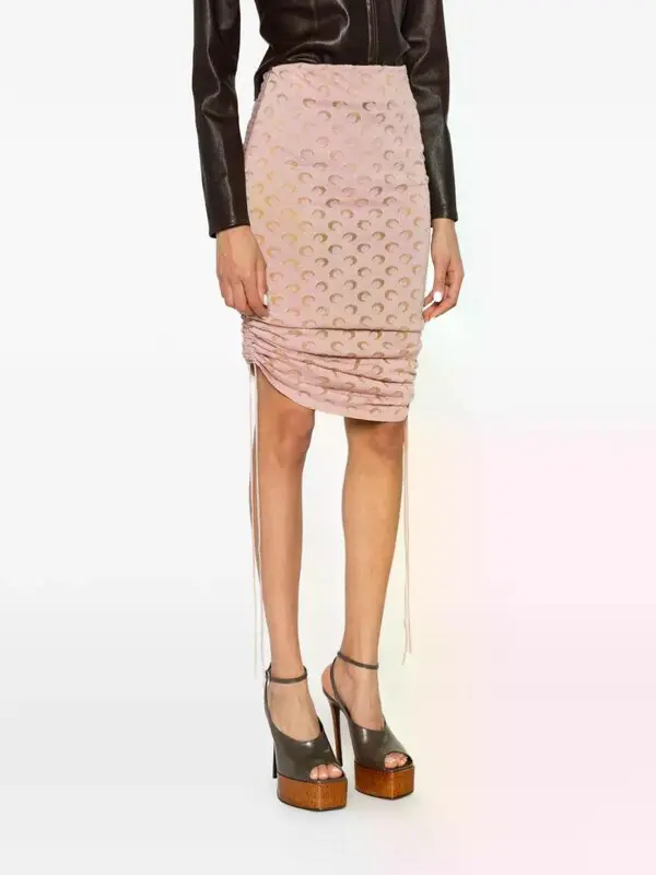 MARINE SERRE Moon Print Ruched Skirt - Pink