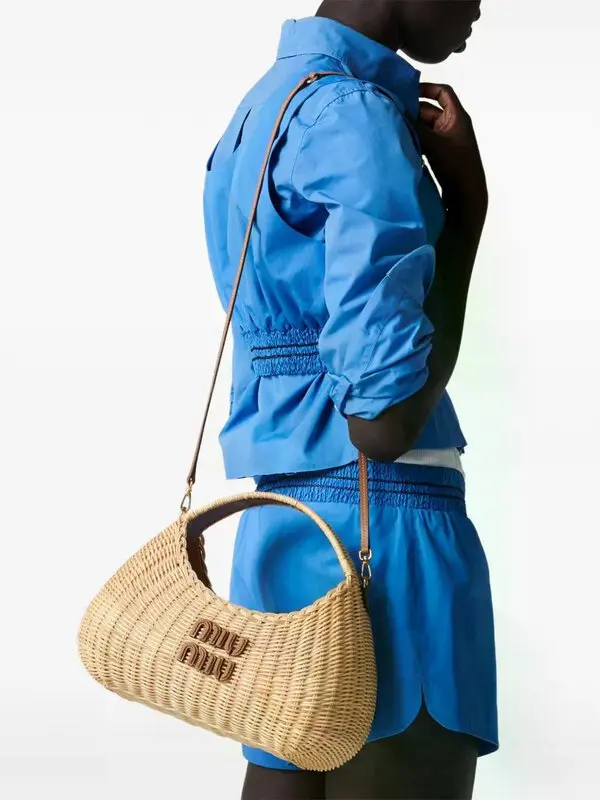 Miu Miu Wander Wicker Handbag - Neutrals