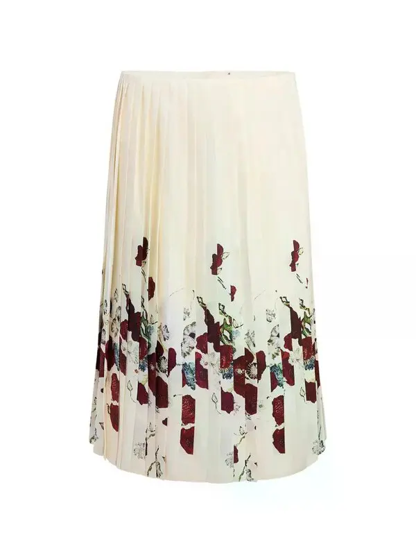 Khaite Anya Floral Pleated Twill Skirt - Neutrals