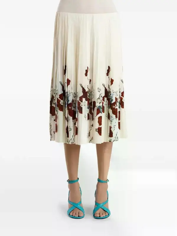 Khaite Anya Floral Pleated Twill Skirt - Neutrals