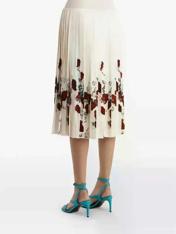 Khaite Anya Floral Pleated Twill Skirt - Neutrals