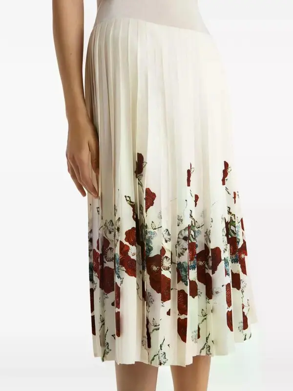 Khaite Anya Floral Pleated Twill Skirt - Neutrals