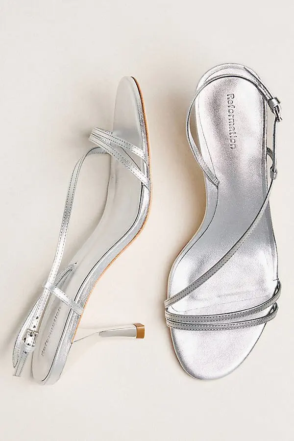 REFORMATION Petunia Strappy Heeled Sandals - Silver