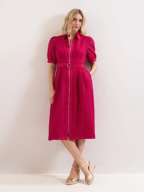PHASE EIGHT Carey Belted Midi Shirt Dress - Pink