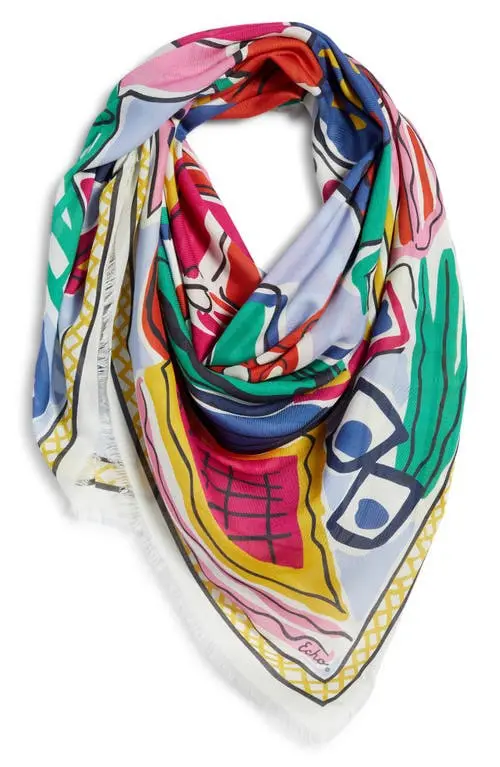 Echo Cubists Square Scarf - Blue Multi