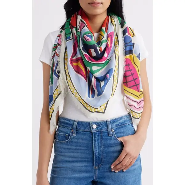 Echo Cubists Square Scarf - Blue Multi