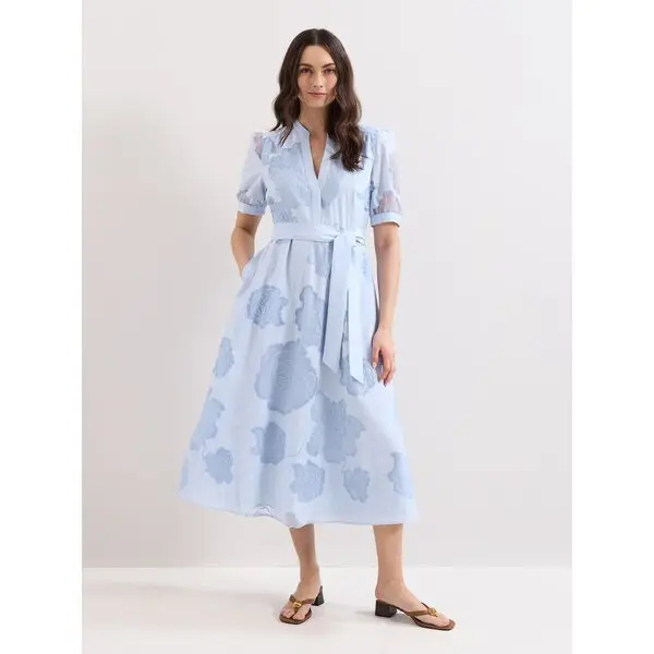 PHASE EIGHT Belted Floral Embroidered Midi Dress