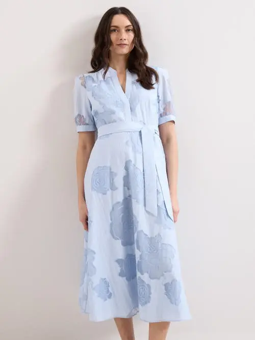 PHASE EIGHT Belted Floral Embroidered Midi Dress