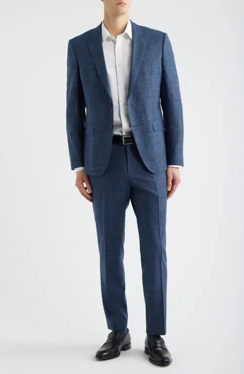 BOSS Huge Slim Fit Blue Slub Mélange Wool Blend Suit - Open Blue