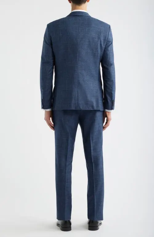 BOSS Huge Slim Fit Blue Slub Mélange Wool Blend Suit - Open Blue