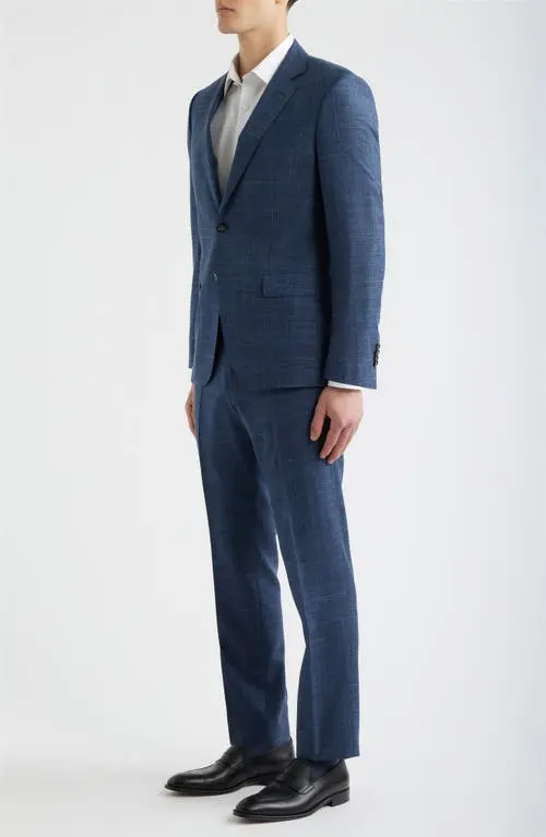 BOSS Huge Slim Fit Blue Slub Mélange Wool Blend Suit - Open Blue