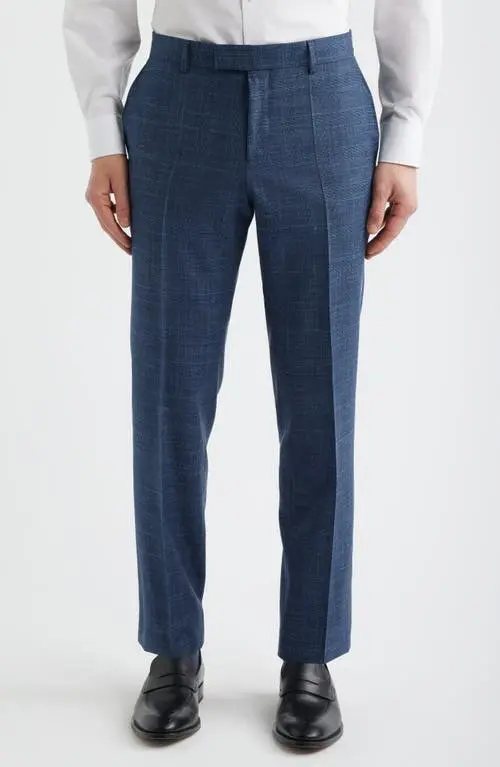 BOSS Huge Slim Fit Blue Slub Mélange Wool Blend Suit - Open Blue