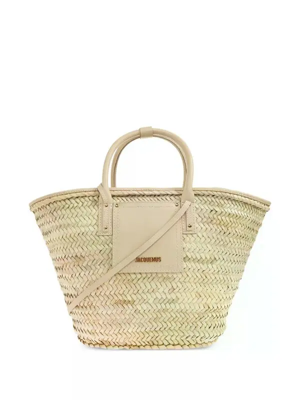 Jacquemus Woven Raffia Tote Bag With Leather Trim - Neutrals