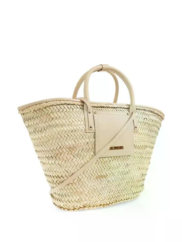 Jacquemus Woven Raffia Tote Bag With Leather Trim - Neutrals