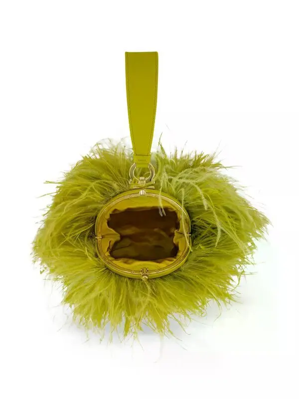 FERRAGAMO Mini Double Gancini Ostrich-feather Clutch - Green