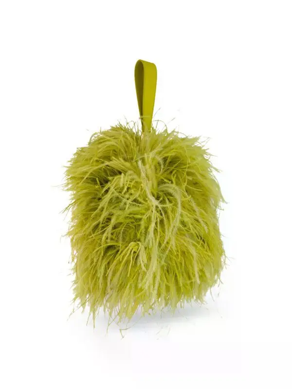FERRAGAMO Mini Double Gancini Ostrich-feather Clutch - Green