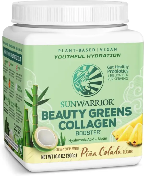 SUNWARRIOR Collagen Powder With Biotin Probiotics & Hyaluronic Acid | Beauty Greens | Pina Colada - No Color