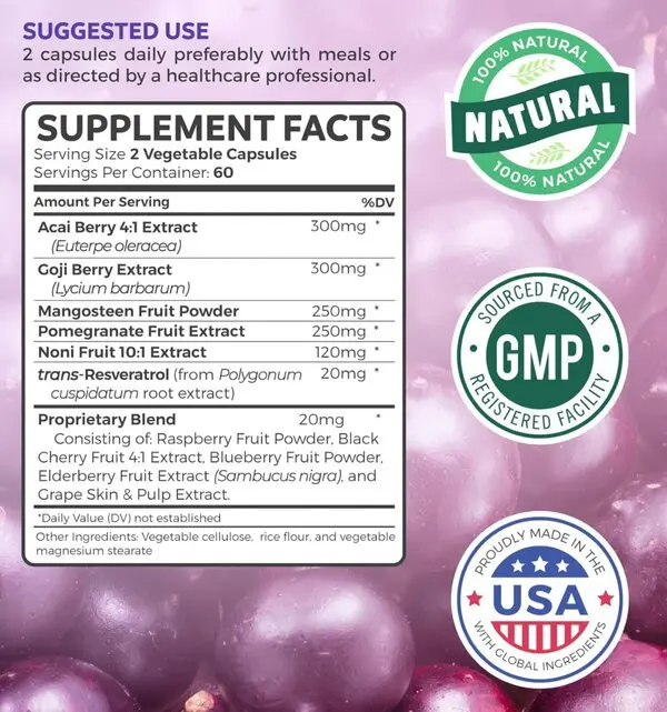 HEALTHS HARMONY Super Antioxidants Supplement | Powerful Super Food Antioxidant Daily Blend | Acai Berry - Open White