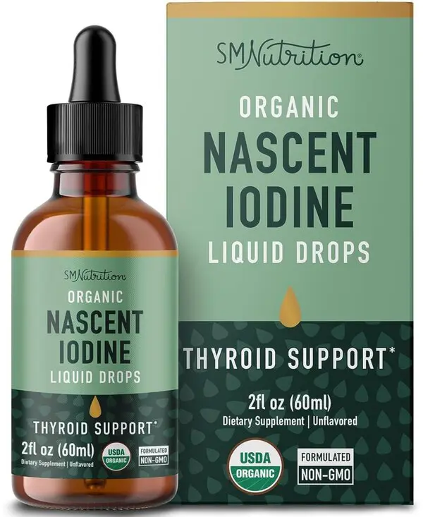 SMNUTRITION Organic Liquid Nascent Iodine Drops | Iodine Supplement For Thyroid - No Color