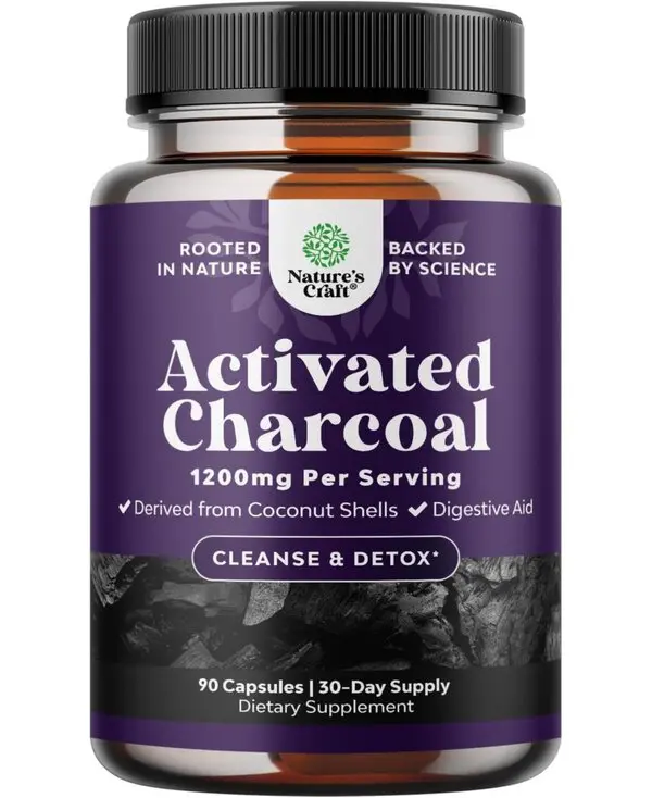 NATURE'S CRAFT Activated Charcoal Capsules | Purifying Detox Pills For Bloating Relief And Body Cleanse - No Color