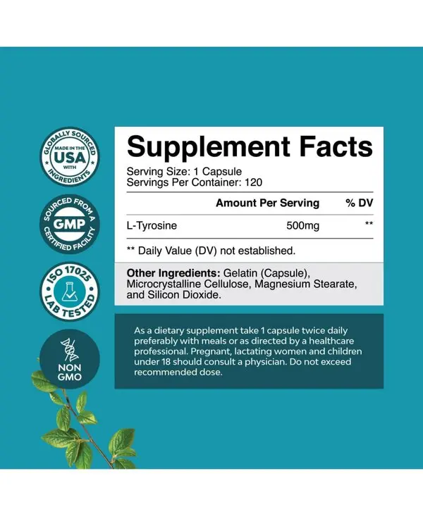NATURE'S CRAFT L-tyrosine Capsule | High Strength L-tyrosine Supplement | For Mental Energy