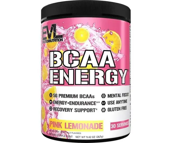 EVL Bcaas Amino Acids Powder | Rehydrating Bcaa Powder Post Workout Recovery Drink With Natural Caffeine | Pink Lemonade | 9.4oz - No Color