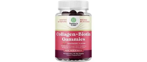 NATURE'S CRAFT Collagen + Biotin Gummies | Extra Strength Biotin Collagen Supplement | For Hair - No Color