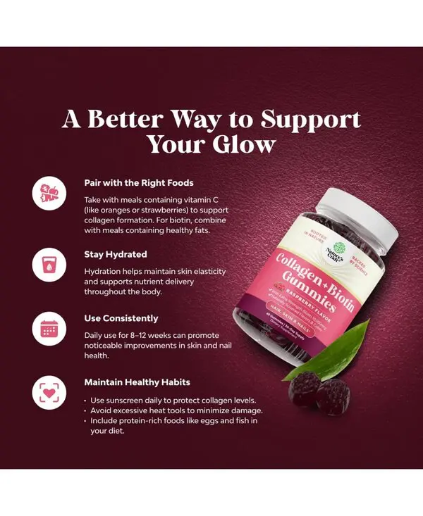 NATURE'S CRAFT Collagen + Biotin Gummies | Extra Strength Biotin Collagen Supplement | For Hair