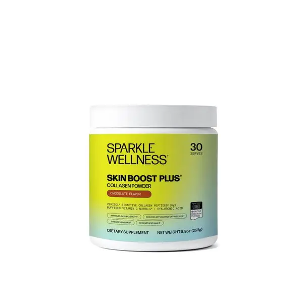 SPARKLE WELLNESS Skin Boost Plus -serves | Collagen Powder Supplement With Verisol Bioactive Hydrolyzed Collagen Peptides - Chocolate