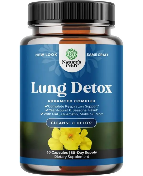 NATURE'S CRAFT Lung Cleanse Capsules | Lung Detox Mullein Leaf Capsules | Respiratory Supplement For Sinus Immunity Breathing Support | 60ct - No Color