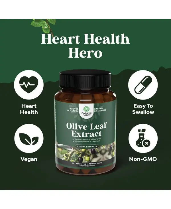 NATURE'S CRAFT Olive Leaf Extract Capsules | High Strength Antioxidant Supplement With Pure Olive Leaf | 120ct
