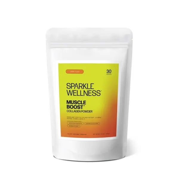 SPARKLE WELLNESS Muscle Boost -serves | Collagen Supplement Powder With Hydrolyzed Bodybalance Collagen Peptides & Buffered Vitamin C | Improves Body Composition - Orange