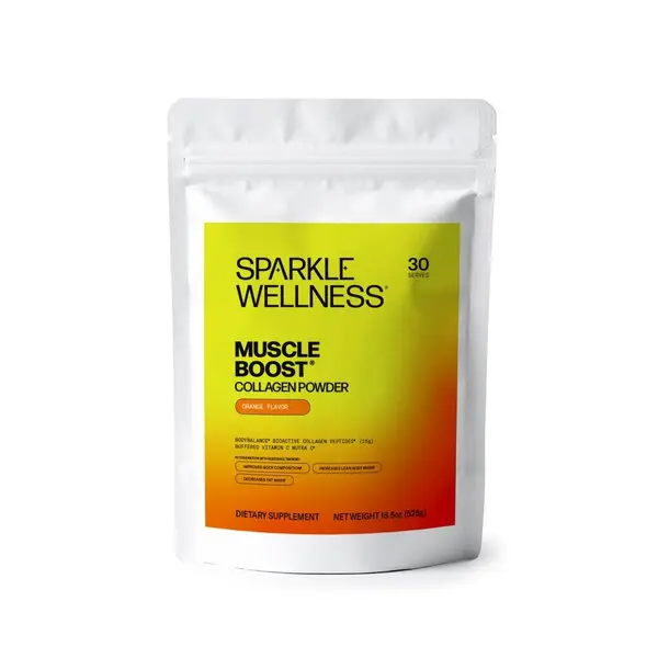 SPARKLE WELLNESS Muscle Boost -serves | Collagen Supplement Powder With Hydrolyzed Bodybalance Collagen Peptides & Buffered Vitamin C | Improves Body Composition - Orange