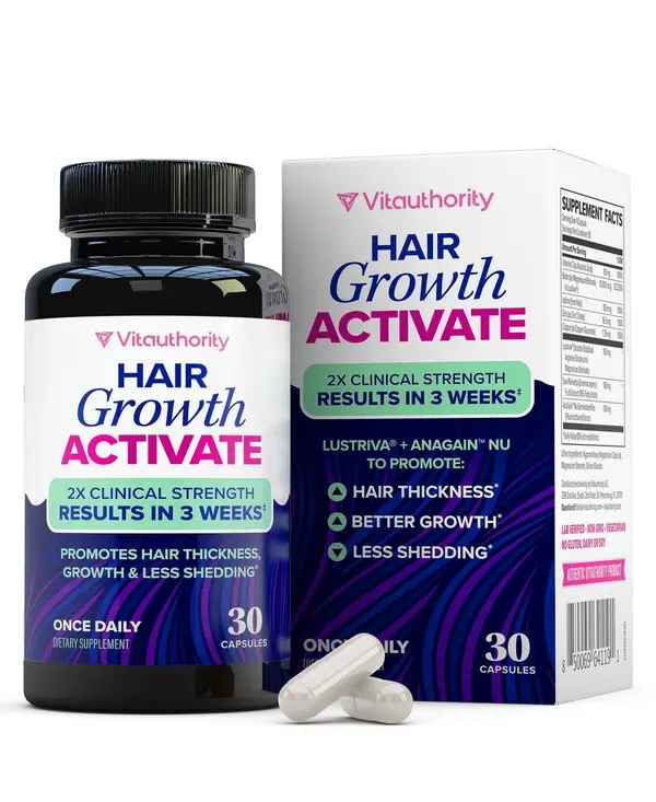 VITAUTHORITY Hair Growth Supplement| Lustriva & Dht Blocker Vitamins For Thicker Fuller Locks - No Color