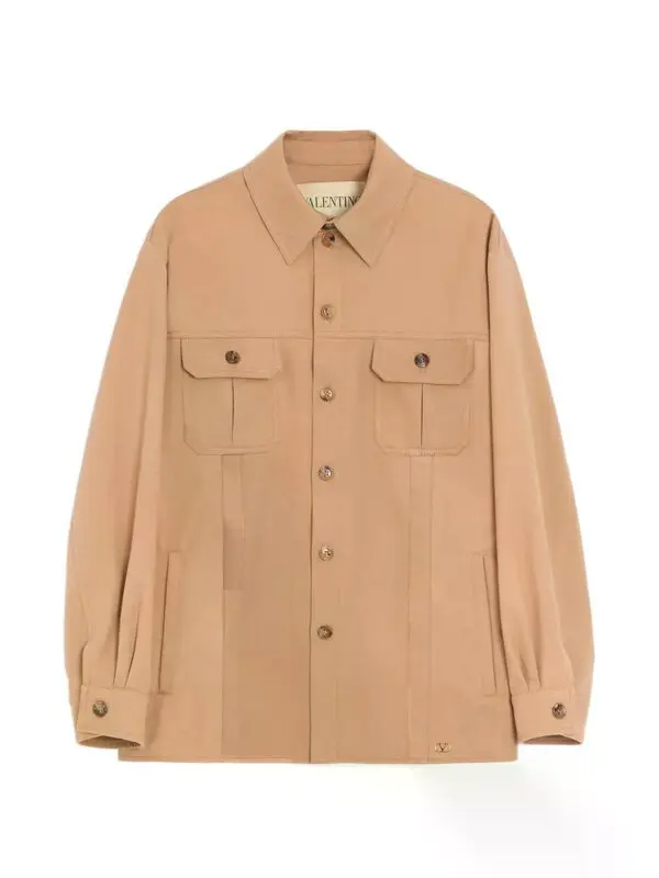 Valentino Garavani Cotton Gabardine Shirt Jacket With Vlogo - Brown