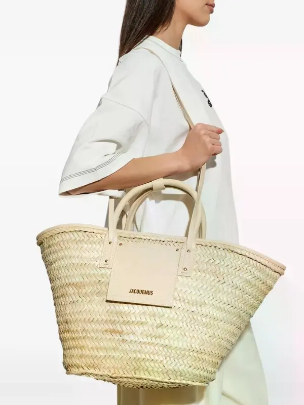 Jacquemus Soli Woven Raffia Tote Bag - Neutrals