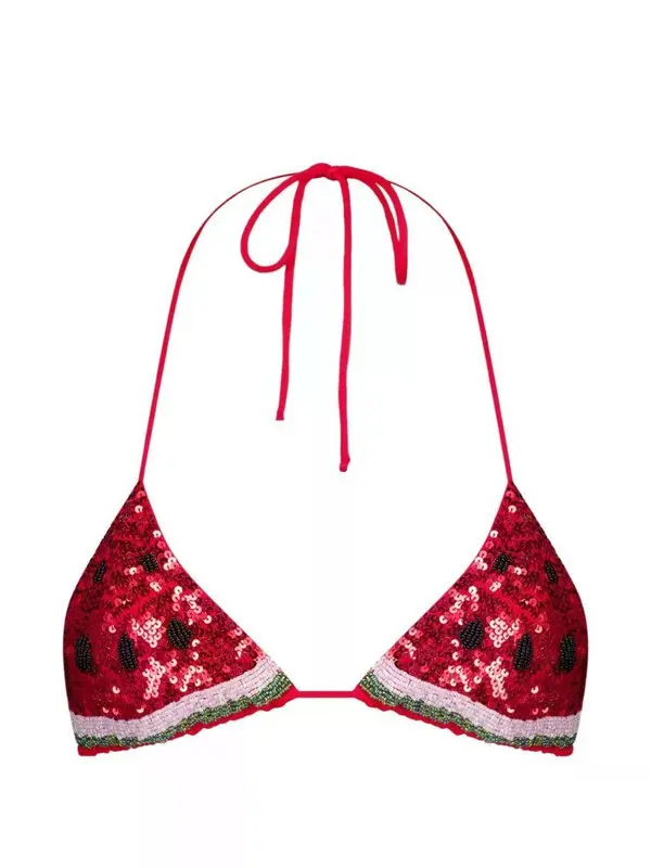 LESLIE AMON Watermelon Sequin-embellished Bikini Top - Red
