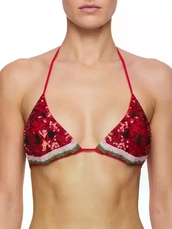 LESLIE AMON Watermelon Sequin-embellished Bikini Top - Red
