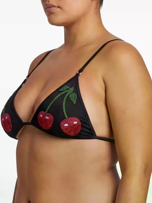 LESLIE AMON La Cerise Bead-embellished Bikini Top - Black